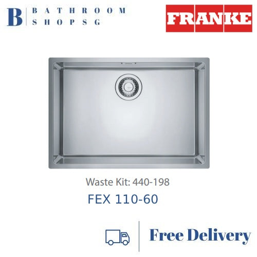 Franke Felix FEX 110-60 Undermount Single Bowl Steel Kitchen Sink 60cm ...