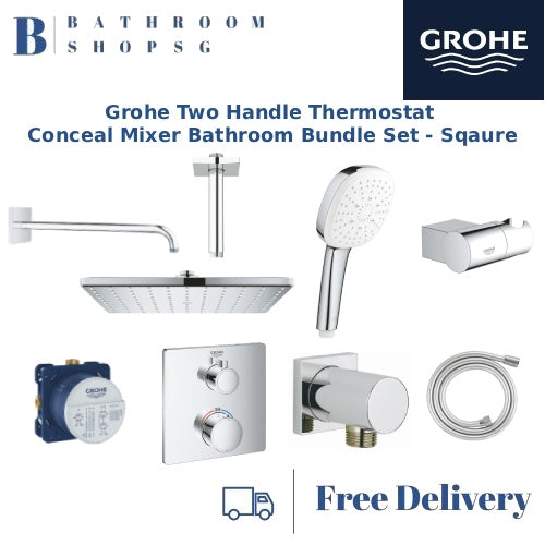 Grohe Two Handle thermostat Conceal Mixer Bathroom Bundle Set-Square ...